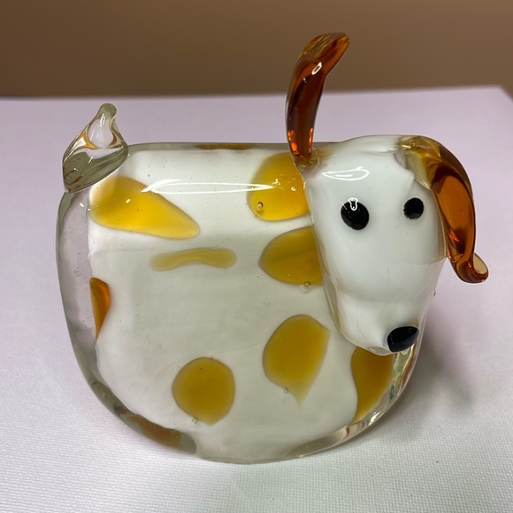 Art | Yellow White Clear Spotty Art Glass Dog With Long Ears Cute ...